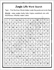 Jungle Life Word Puzzles Mini Workbook - EnglishBix