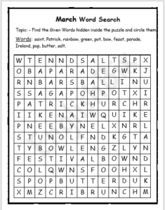 March Month Word Puzzles Mini Workbook - EnglishBix