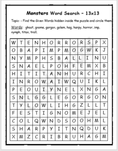 Monsters Word Puzzles Printable Mini Workbook - EnglishBix