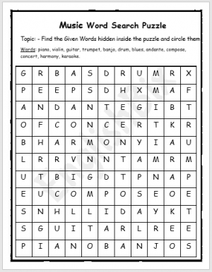 Music Word Search Puzzles Workbook - EnglishBix