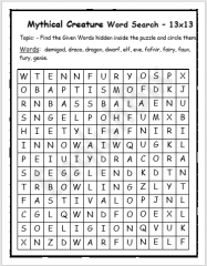 Mythical Creature Word Puzzles Mini Workbook - EnglishBix