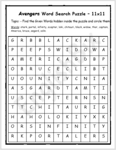 The Avengers Word Search Printable - EnglishBix