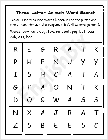Animals Word Search Puzzles Printable Workbook - EnglishBix