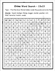 Crime and Criminal Word Search Printable - EnglishBix