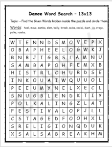 Dance Word Search Printable - EnglishBix
