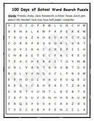 100th Day of School Word Search Mini-Workbook - EnglishBix