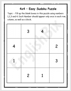 4x4 Easy Sudoku Printables for Kindergarten Kids - EnglishBix