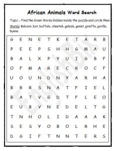 African Animals Word Search Printable - EnglishBix