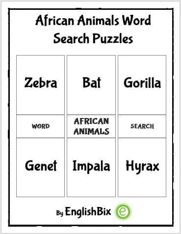 African Animals Word Search Printable - EnglishBix