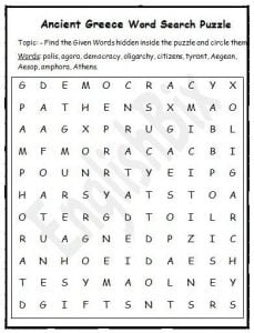 Ancient Greece Word Search Puzzle Printable - EnglishBix