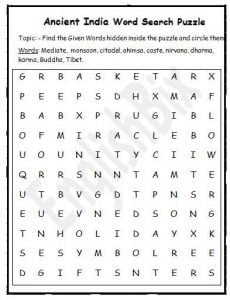 Ancient India Word Search Puzzle Printable - EnglishBix