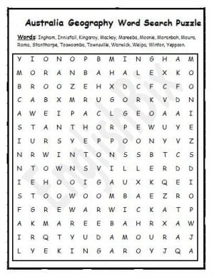 Australian Geography Word Search Mini-Workbook - EnglishBix