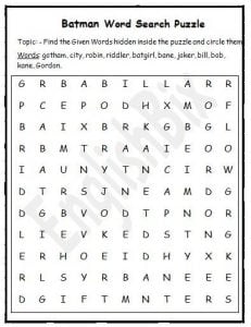Batman Word Search Puzzle Printable - EnglishBix