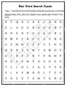 About Bees Word Search Printable - EnglishBix