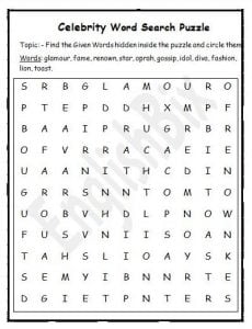 Celebrity Word Search Printable - EnglishBix