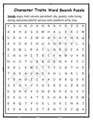 Character Traits Word Search Mini-Workbook - EnglishBix