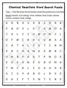 Chemical Reactions Word Search Printable - EnglishBix