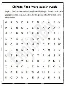 Chinese Food Word Search Puzzles Printables - EnglishBix