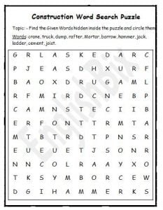 Construction Word Search Printable - EnglishBix