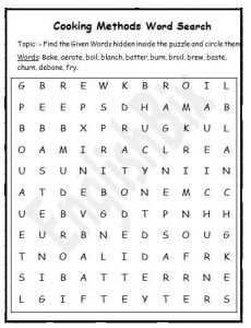 Cooking Methods Word Search Printable - EnglishBix