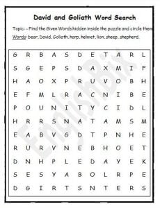 David and Goliath Word Search PUzzle - EnglishBix