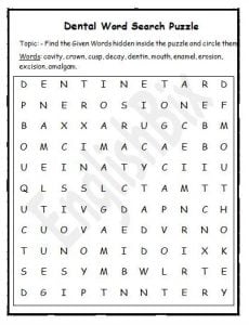 Dental Health Word Search Printable - EnglishBix