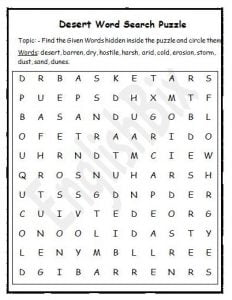 Desert Word Search Printable - EnglishBix