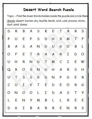 Desert Word Search Printable - EnglishBix