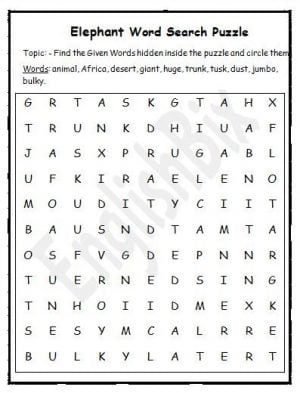 Elephant Word Search Puzzle Printable - EnglishBix