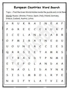 European Countries Word Search Printable - EnglishBix