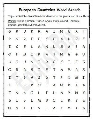 European Countries Word Search Printable - EnglishBix