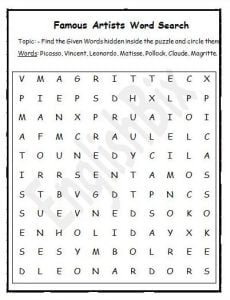 Famous Artists Word Search Mini-Workbook - EnglishBix