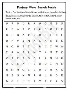Fantasy Word Search Mini-Workbook - EnglishBix