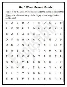 Golf Word Search Mini-Workbook - EnglishBix