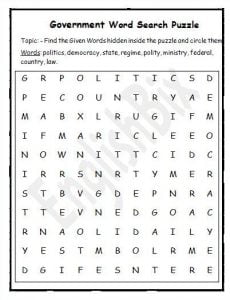 Government Word Search Mini-Workbook - EnglishBix