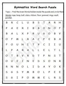 Gymnastics Word Search Mini-Workbook - EnglishBix