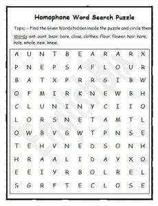 Homophones Word Search Puzzle Printable - EnglishBix