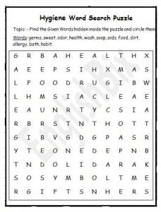 Personal Hygiene Word Search Puzzle Printable - EnglishBix