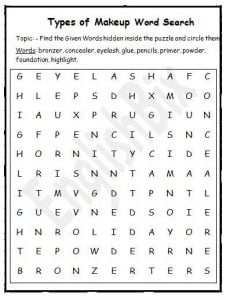 Makeup Types Word Search Mini-Workbook - EnglishBix