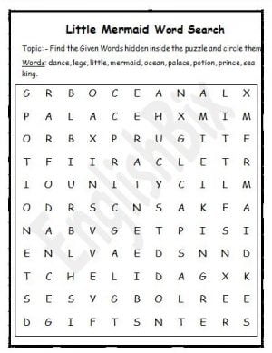 Little Mermaid Word Search Mini-Workbook - EnglishBix