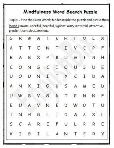 Mindfulness Practice Words Search Mini-Workbook - EnglishBix