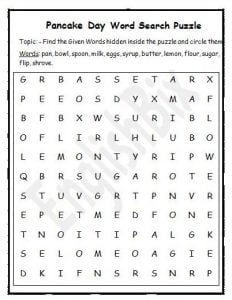 Pancake Day Word Search Printables - EnglishBix
