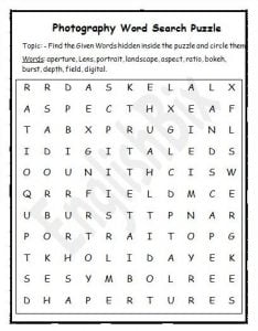 Photography Terms Word Search Mini-Workbook - EnglishBix