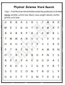 Physical Science Terms Word Search Mini-Workbook - EnglishBix