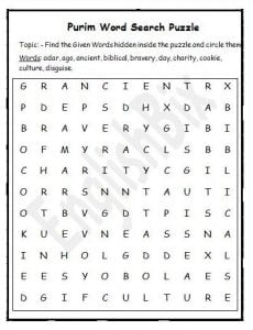 Purim Holiday Word Search Mini-Workbook - EnglishBix