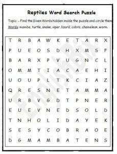 Reptiles Word Search Mini-Workbook - EnglishBix