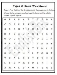 Types of Rocks Word Search Mini-Workbook - EnglishBix