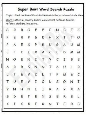 Super Bowl Word Search Mini-Workbook - EnglishBix
