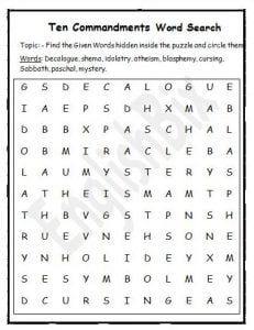 Ten Commandments of Bible Word Search Printables - EnglishBix