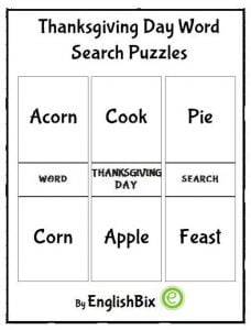 Thanksgiving Day Feast Word Search Mini-Workbook - EnglishBix